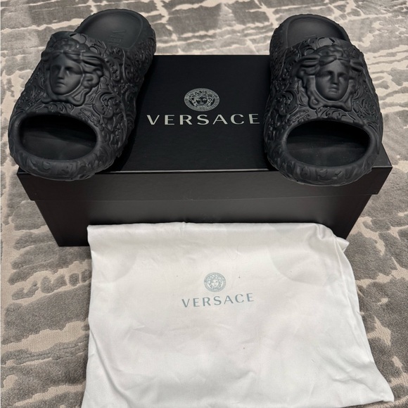Versace | Shoes | Used Versace Black Medusa Slides | Poshmark